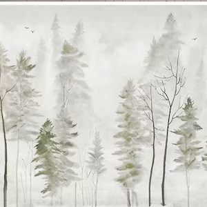 Abstract Pine Tree Forest Grey Tree Wallpaper Wall Mural for Living ...