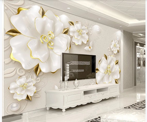 3D Big Flower Wallpaper 3D White Flower Bedroom Living Room - Etsy