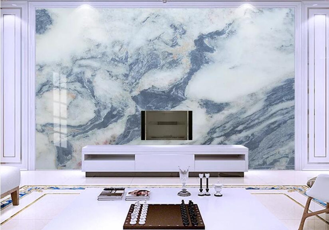 Abstract Navy Blue Wave Marble Wallpaper Hand Painted Marble | Etsy