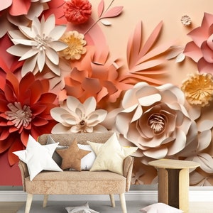 3D Paper Pink Flowers Floral Wallpaper Wall Mural Home Decor for Living ...