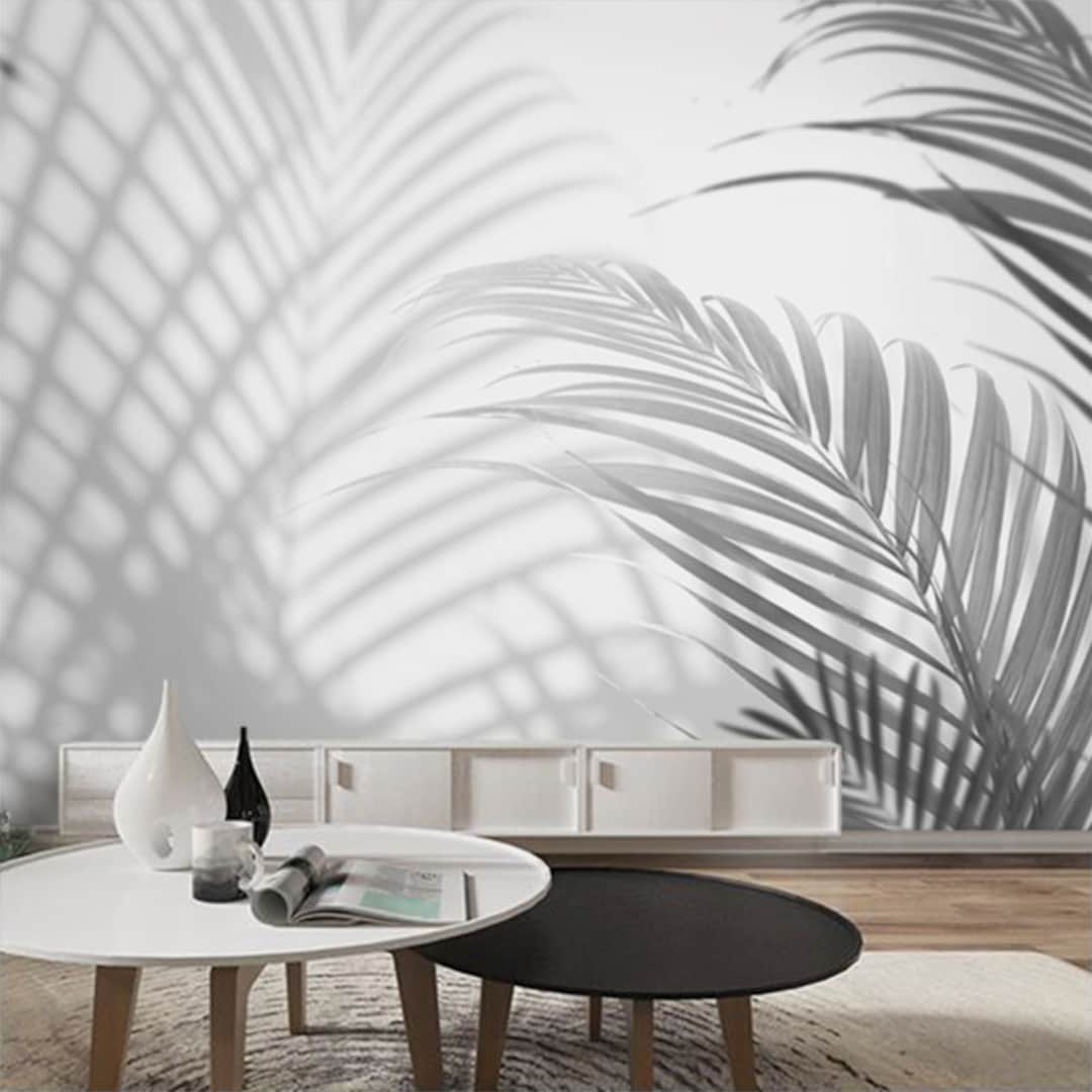 Grey Palm Leaves Wallpaper Wall Murals Home Decor - Etsy