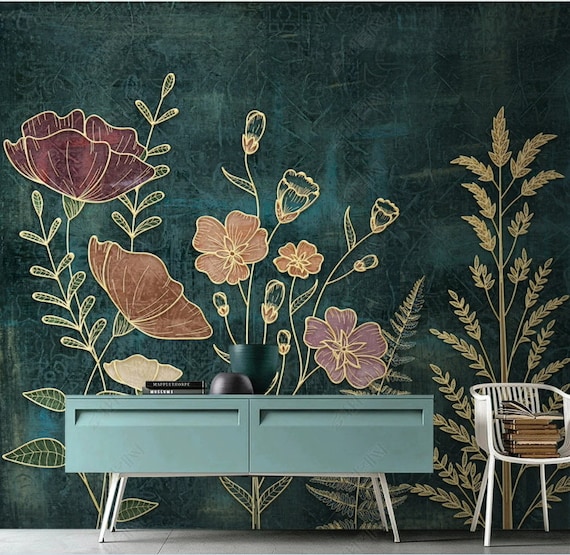 3D Flowers and Leaves With Plants Wallpaper Wall Murals Home - Etsy