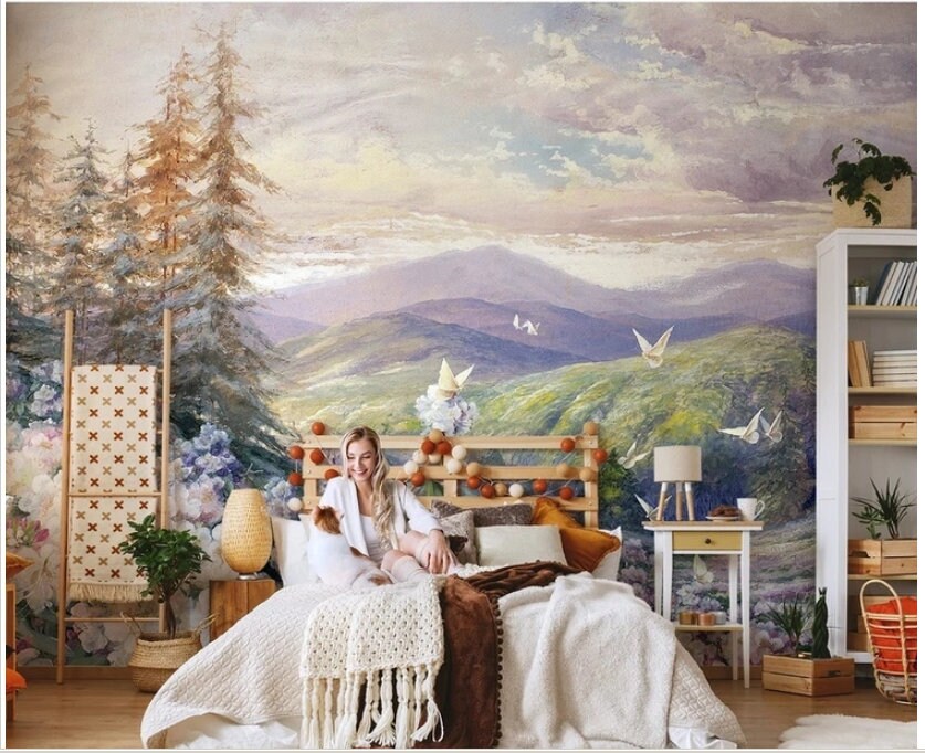 Oil Painting Abstract Countryside Landscape Wallpaper Wall | Etsy