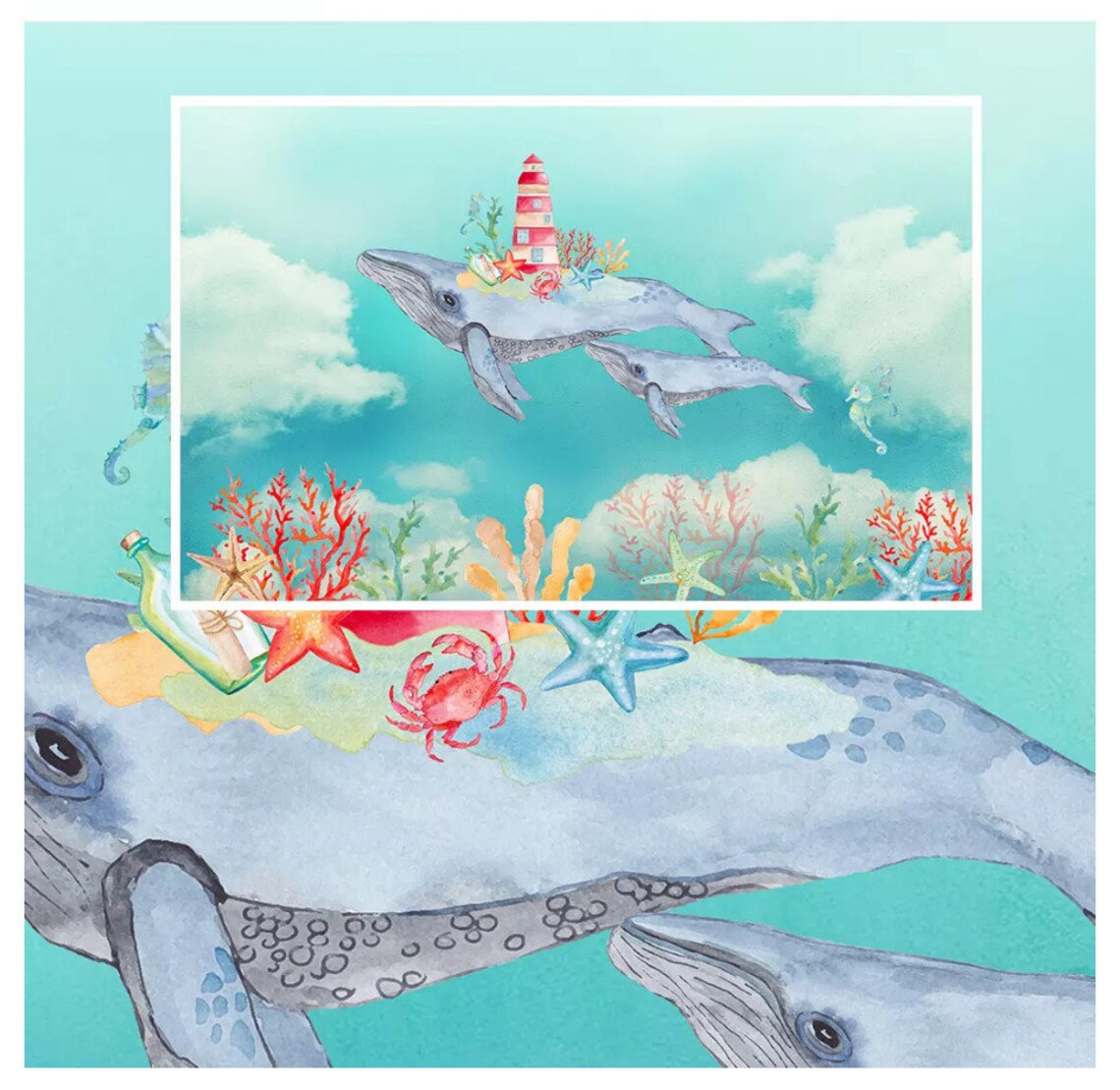 Modern Cute Creative Watercolor Whale Nursery Wallpaper Hand | Etsy