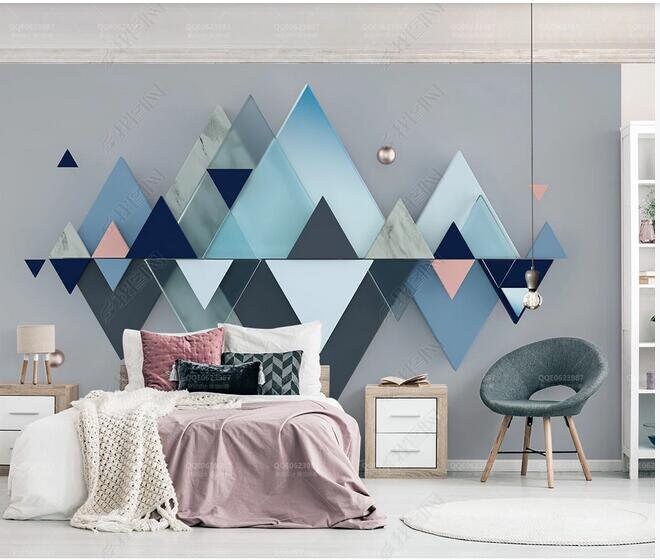 Simple Geometry Triangle Wallpaper Blue Geometry Wall Murals | Etsy