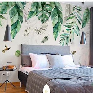 Hanging Spring Green Leaves Wallpaper Wall Mural, Fresh Vine Branch ...