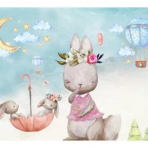 Nordic Minimalist Nursery Wallpaper Bunny Balloon Robbits Children's ...