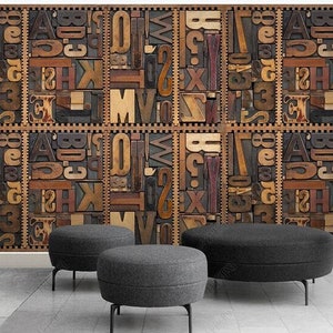 3D English Letters Wallpaper, Wood 3D Letters Wall Murals Wall Decor - Etsy