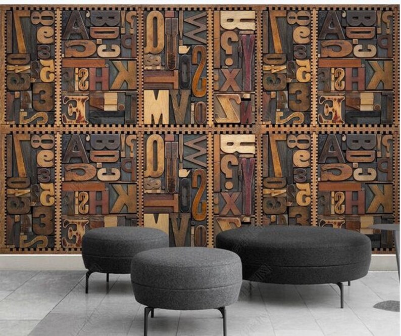 3D English Letters Wallpaper Wood 3D Letters Wall Murals Wall - Etsy