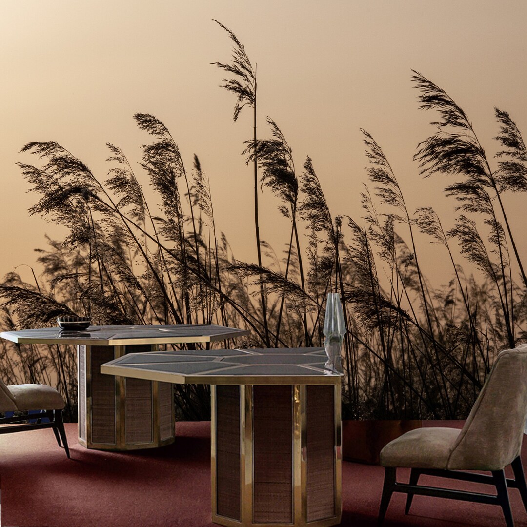 Autumn Countryside Abstract Reed Bulrush Wallpaper Wall Mural Home ...