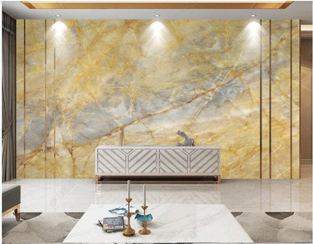 Abstract Yellow Marble Wallpaper Wall Murals Wall Decor for Living or ...