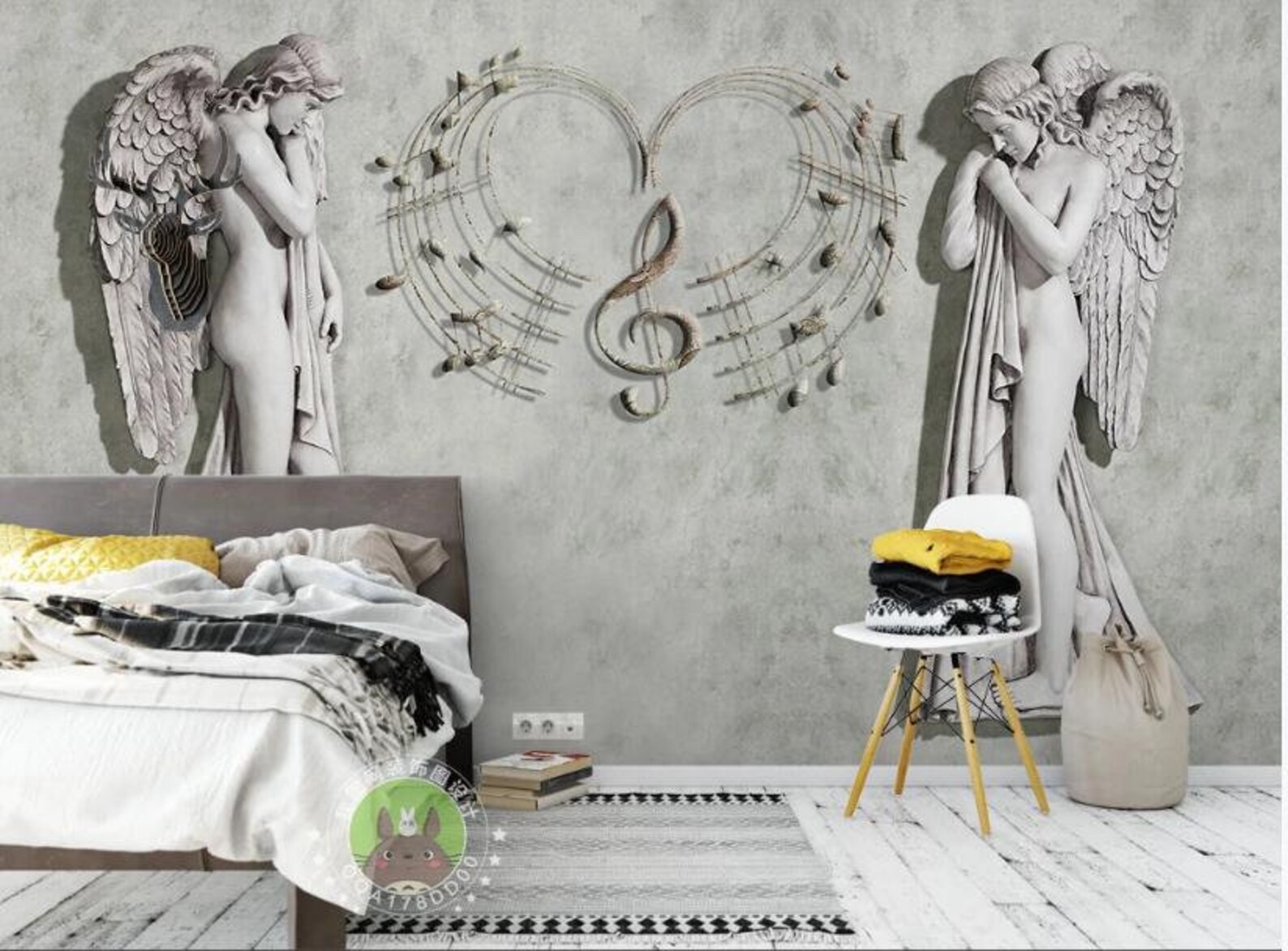 European Style Two Angels Wallpaper Hand Painted Angels Wall | Etsy