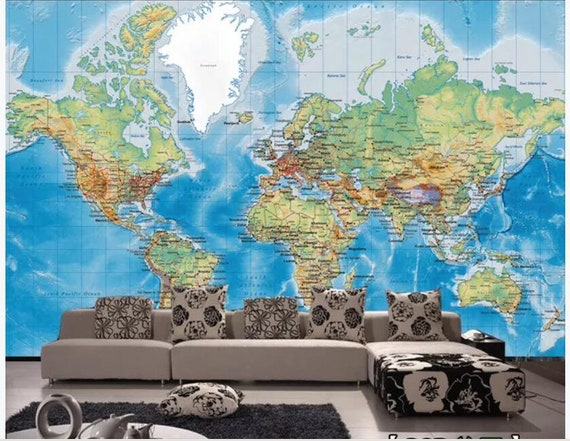 World Map Wall Painting for Living Room Study Room Bedroom | Etsy