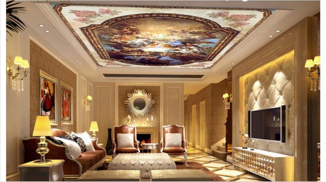 Europen Luxury Style Angels Ceiling Living Room Theme Hotel Wallpaper ...