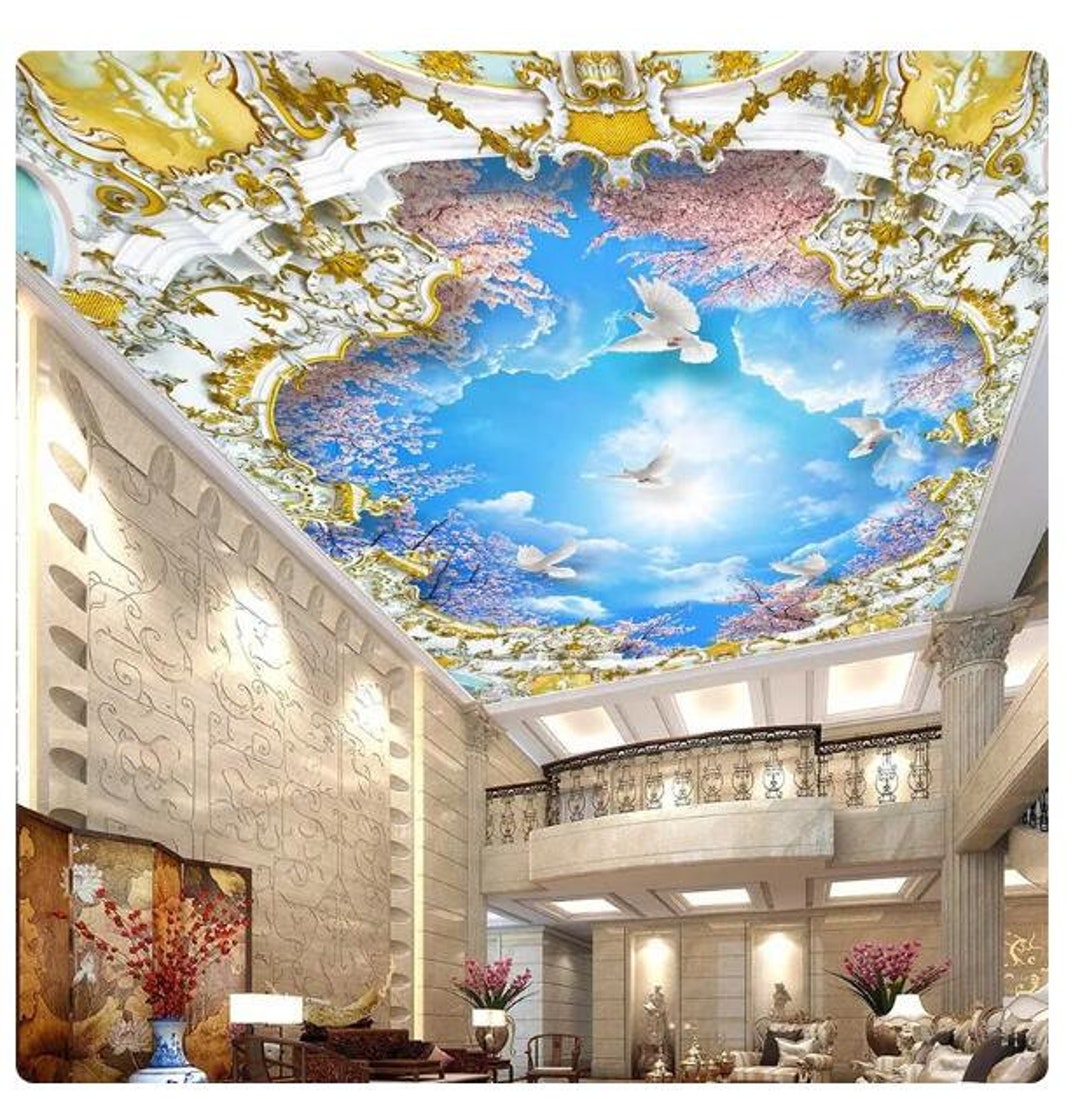 Blue Sky and White Clouds Angels Ceiling Living Room Theme Hotel ...