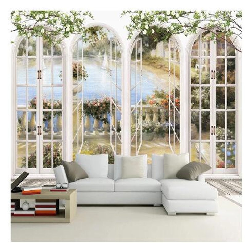 European Style Arch Oil Painting Landscape Living Room TV Background ...