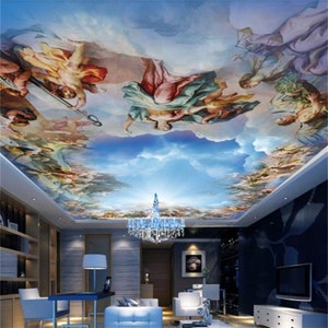 Blue Sky and White Clouds Angels Ceiling Living Room Theme Hotel ...