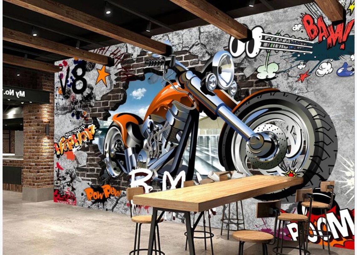 3D Wall Mural Personalized Customization Motorcycle Street Art | Etsy
