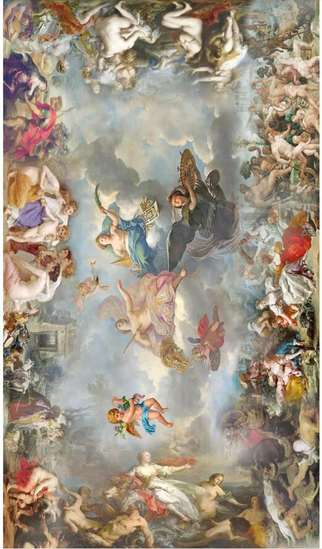 Europen Style Luxury Angels Ceiling Living Room Theme Hotel Wallpaper ...