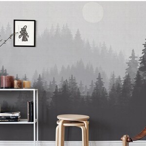 Grey Pine Trees Forest Wallpaper Wall Mural Home Decor - Etsy