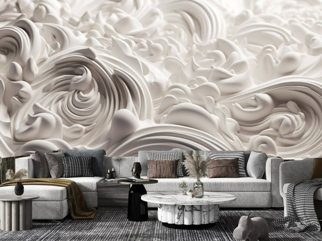 3D White Waves Sea White Plaster Wallpaper Wall Mural Home Decor for ...