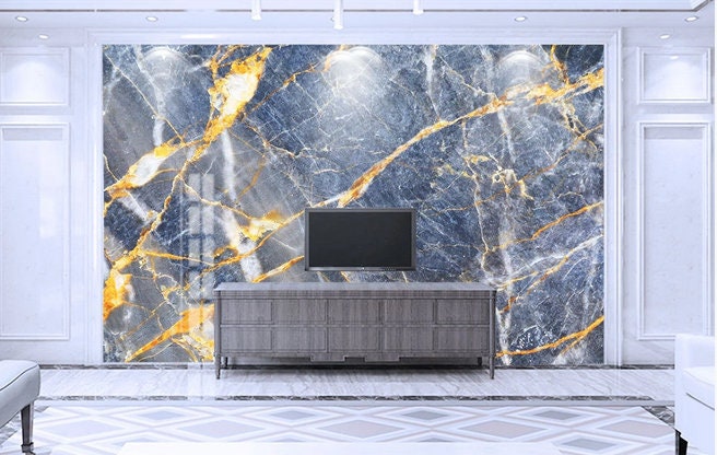 Luxury Blue Marble Wallpaper Simple Marble Wall Murals Wall | Etsy