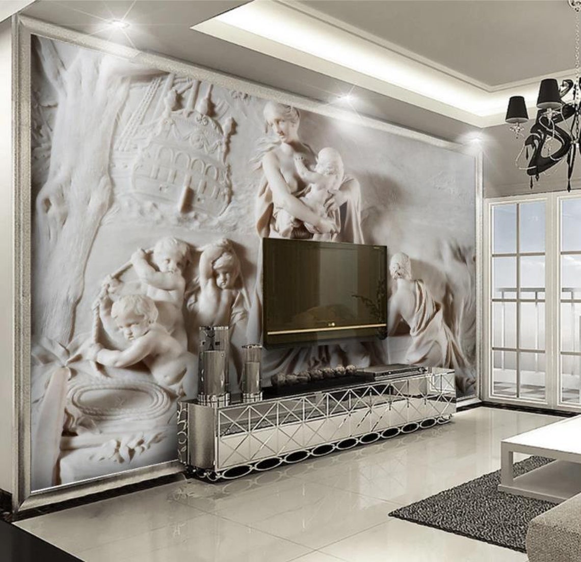 Custom Photo Wallpaper Mural Embossed Angel Sculpture Wall | Etsy