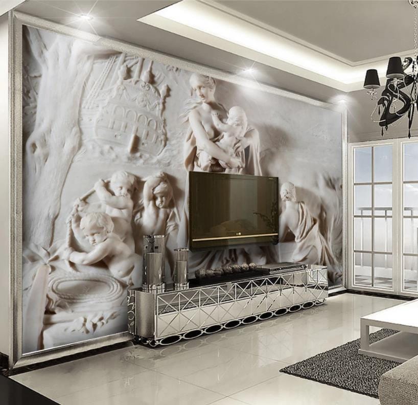 Custom Photo Wallpaper Mural Embossed Angel Sculpture Wall | Etsy