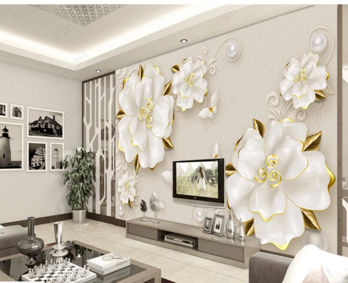 3D Big Flower Wallpaper 3D White Flower Bedroom Living Room - Etsy