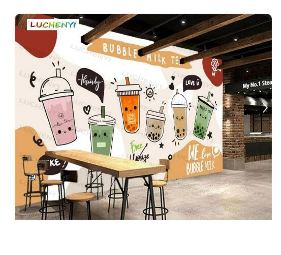 Bubble Milk Tea Restaurant Juice Shop Kitchen Dining Room Wallpaper ...