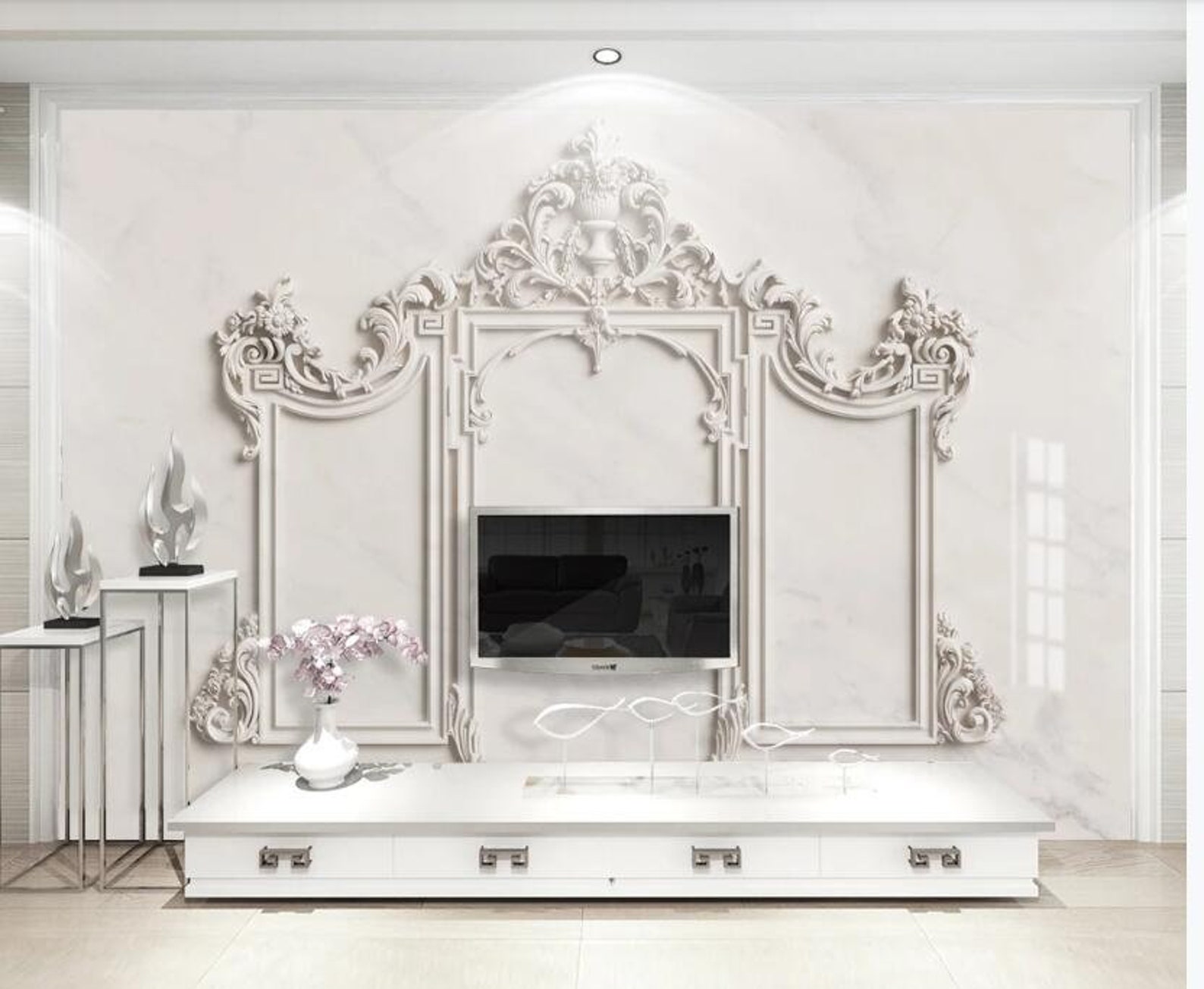 European White Plaster Texture Mirror Wallpaper Hand Painted - Etsy