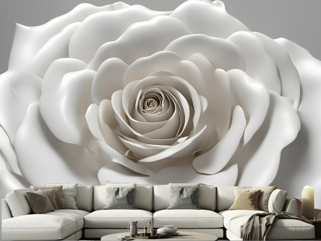 3D White Big Rose Flower Wallpaper Wall Mural for Living Room Dinning ...