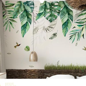 Hanging Spring Green Leaves Wallpaper Wall Mural, Fresh Vine Branch ...