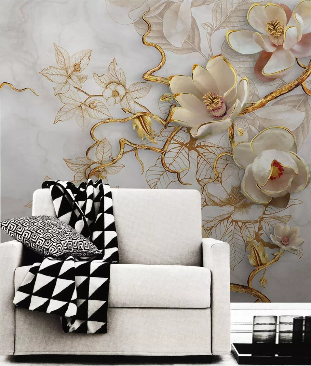 Custom Any Size 3D Wall Murals Wallpaper Embossed Magnolia Flower 3D ...