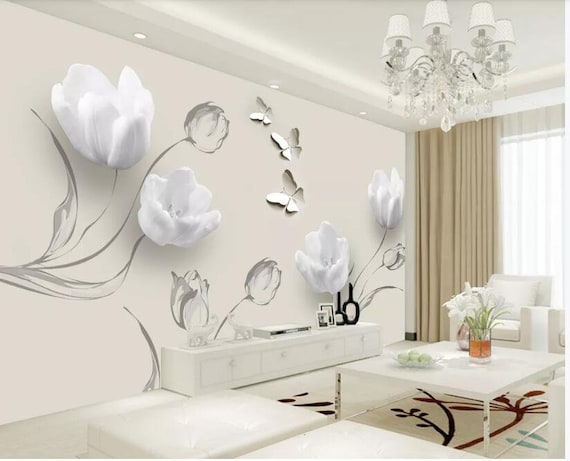 Custom Mural Wallpaper Modern 3D Stereo Tulip Butterfly Flowers Wall Painting Fashion Living Room Home Decor Wall Papers Wall Murals Etsy