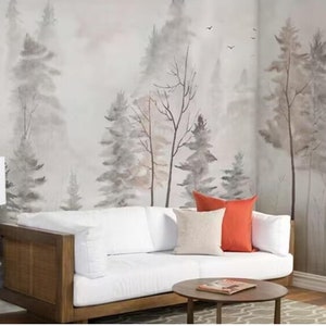 Abstract Pine Tree Forest Grey Tree Wallpaper Wall Mural for Living ...