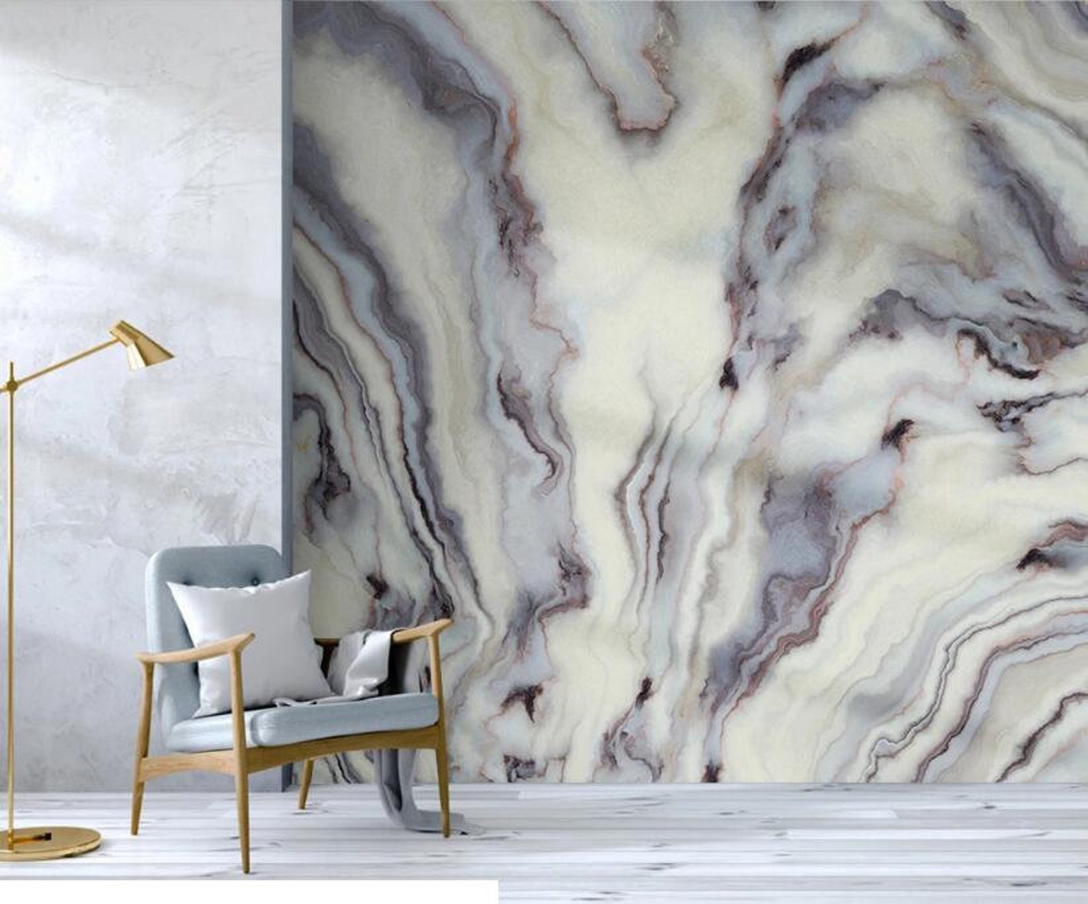 Abstract Purple Wave Marble Wallpaper Hand Painted Marble | Etsy