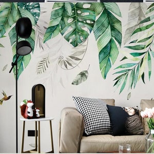 Hanging Spring Green Leaves Wallpaper Wall Mural, Fresh Vine Branch ...