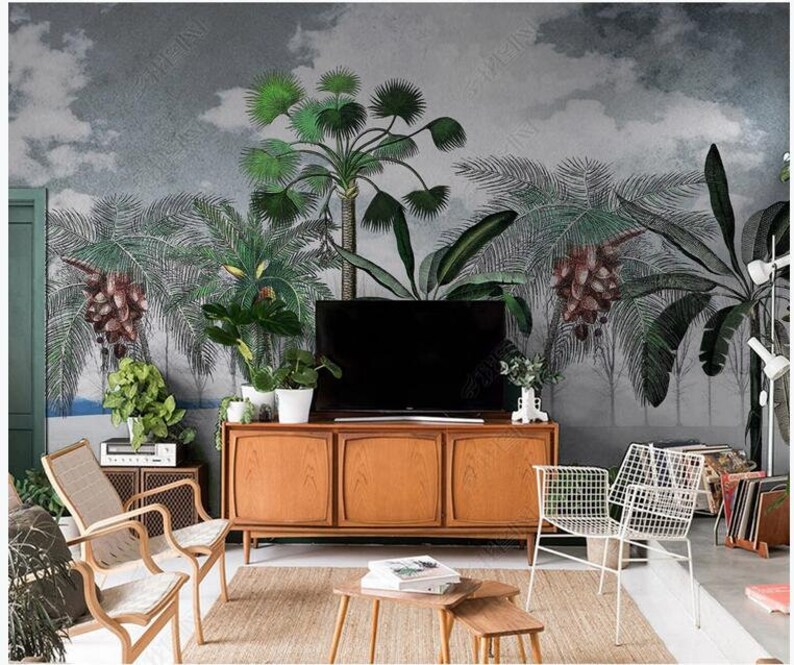 Tropical Plants and Coconut Palm Wallpaper, Coconut Tree Wall Murals - Etsy