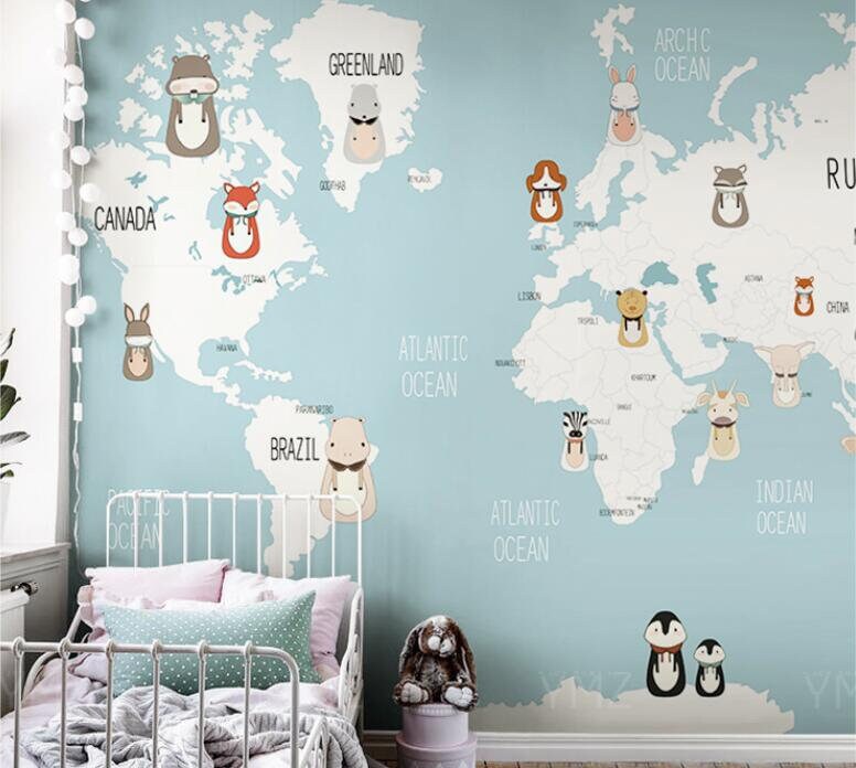 Cartoon Blue World Map Nursery Wallpaper World Map Cartoon | Etsy