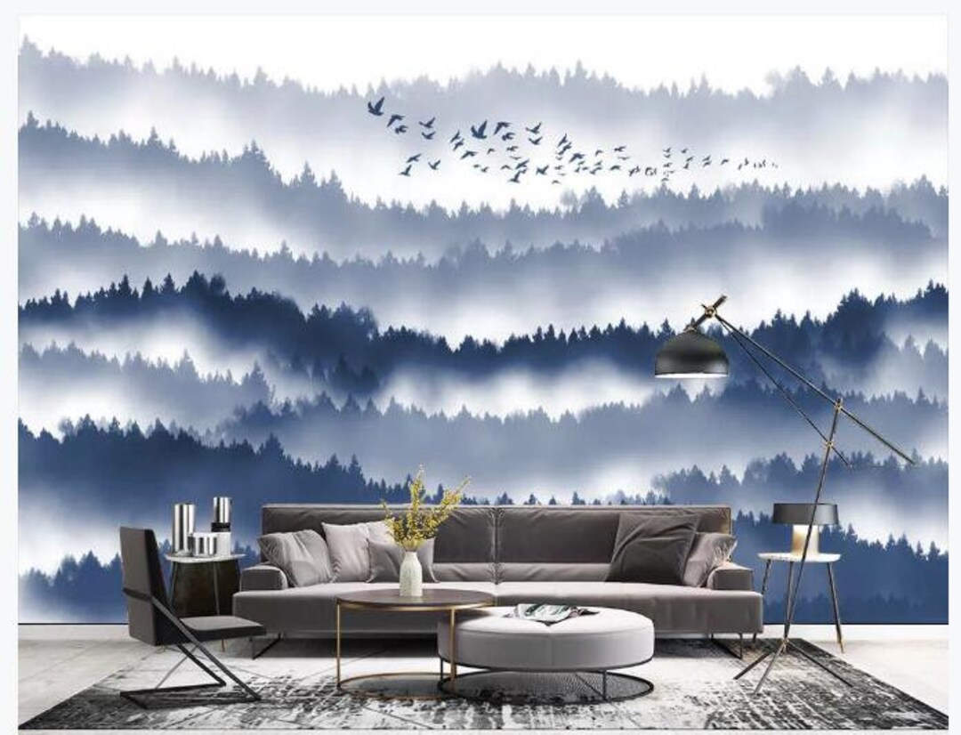 Misty Forest Scene Mural Foggy Mountain Forests Mural Forest - Etsy