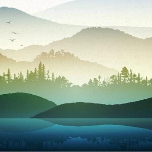 Ombre Mountains Trees Forest Mural Wallpaper Handpainted Pine - Etsy