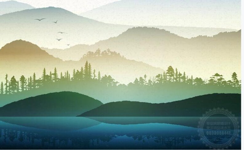 Ombre Mountains Trees Forest Mural Wallpaper Handpainted Pine - Etsy