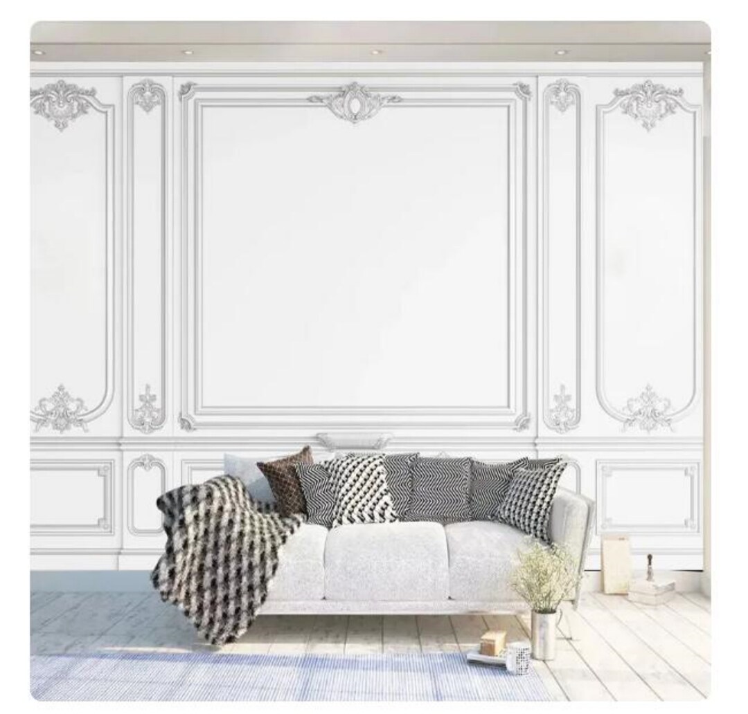 3D White Plaster Line European Style Wallpaper Wall Mural Home Decor ...
