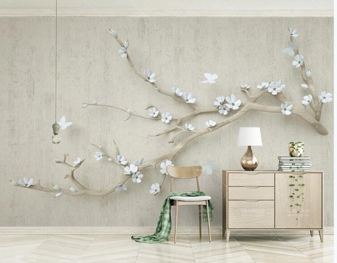 Vintage Plum Tree Wallpaper: Embossed Floral Wall Mural - Etsy