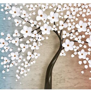 White Huge Tree Wallpaper, Embossed White Tree Flower Wall Murals Wall ...