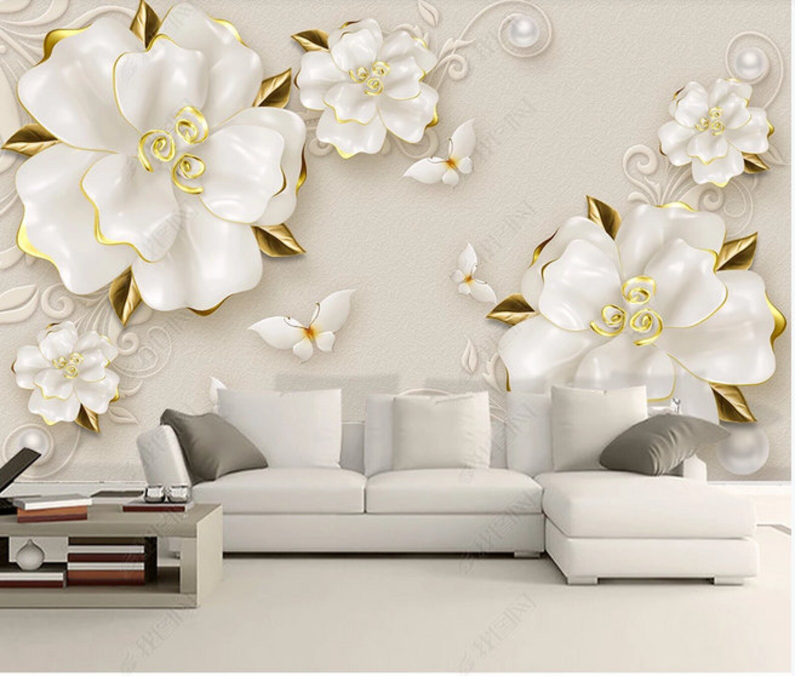 3D Big Flower Wallpaper 3D White Flower Bedroom Living Room - Etsy