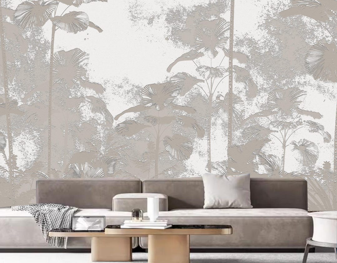 Tropical Rainforest Grey Palm Trees and Plants Jungle Landscape ...