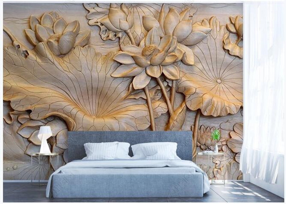 3D Lotus Wallpaper Wall Murals Home Decor - Etsy