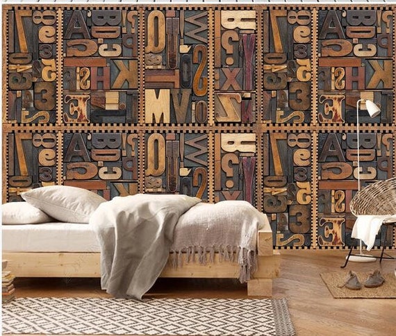 3D English Letters Wallpaper Wood 3D Letters Wall Murals Wall - Etsy